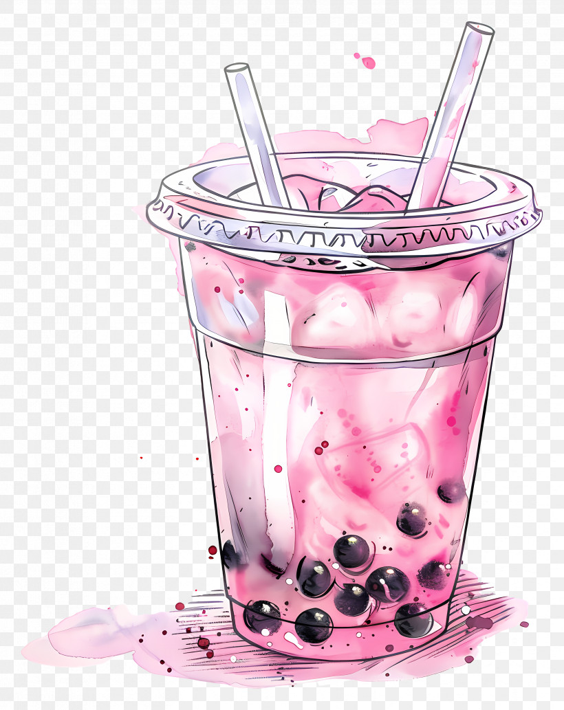 Pink Boba Tea - Bubble Tea With Pearls And Pink Coloring, PNG ...
