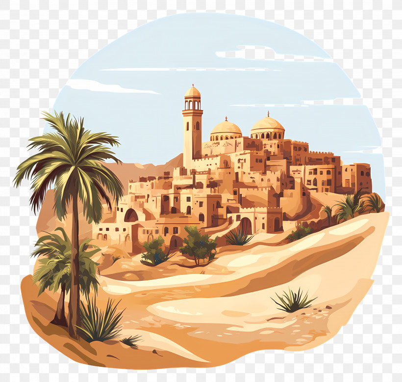 Arab Landscape - Desert Village Landscape Illustration, PNG ...
