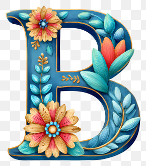 Boho Alphabet B - Floral Decorative Letter B PNG