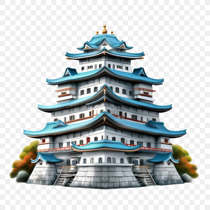 Japanese Castle - Multilevel Japanese Castle With Blue Roof, PNG ...
