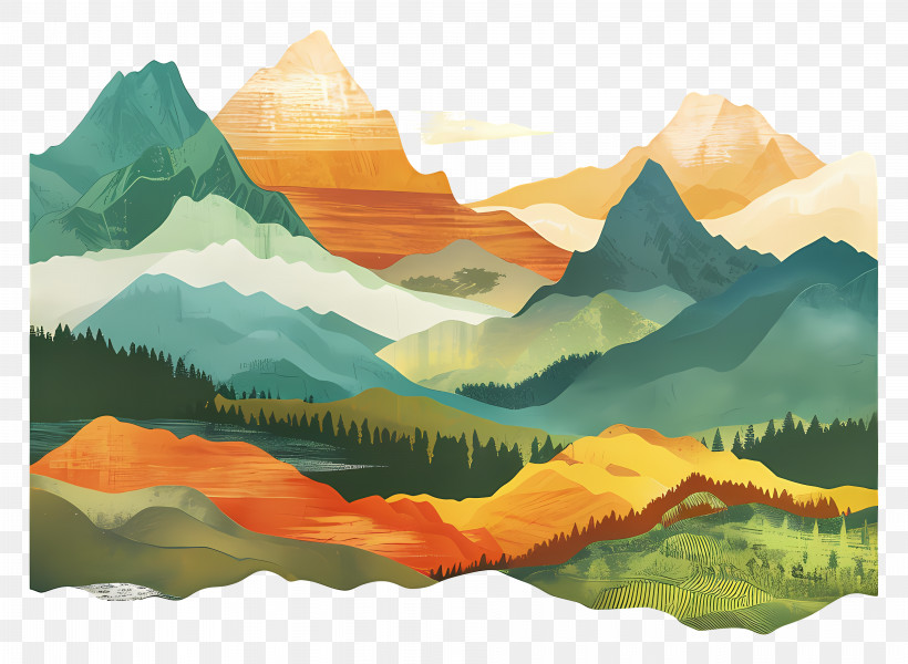 Mountain Range - Colorful Mountains Landscape Illustration, PNG ...