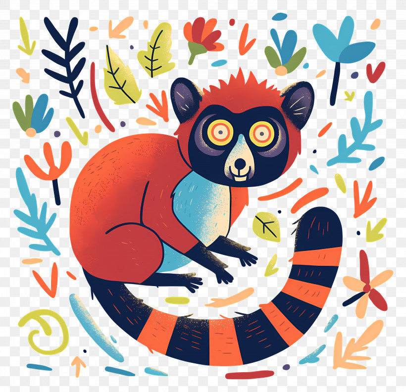 Cute Red Lemur - Colorful Lemur In Jungle Doodle, PNG, 3992x3860px ...