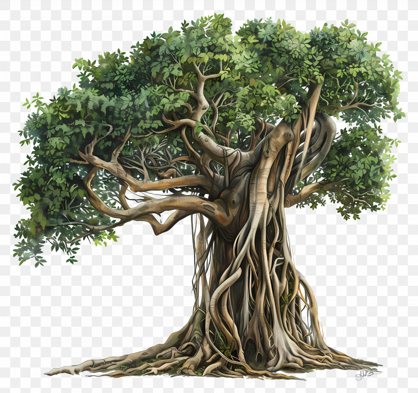 Banyan Tree - Detailed Illustration Of A Banyan Tree, PNG, 4160x3908px ...