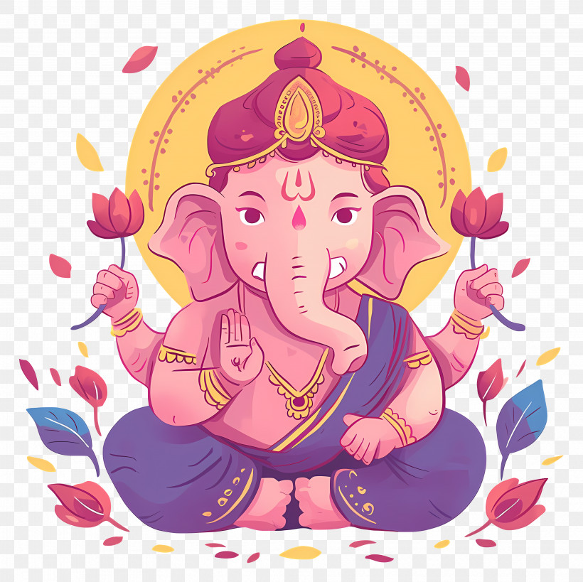 Ganesh Chaturthi - Hindu Deity Ganesha Illustration With Lotus Flowers ...