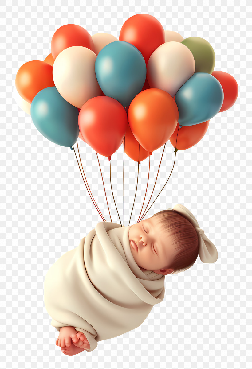 Newborn - Newborn Baby Wrapped With Colorful Balloons, PNG, 2384x3496px ...