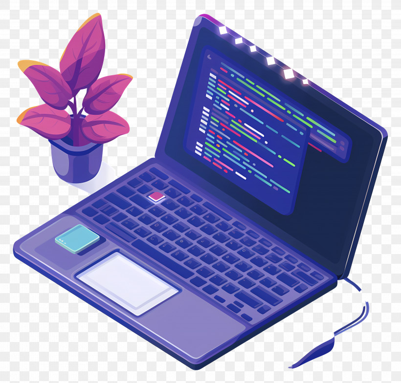 Code Editing - Laptop With Coding Interface And Desk Plant, PNG, 3848x3680px, Code Editing ...