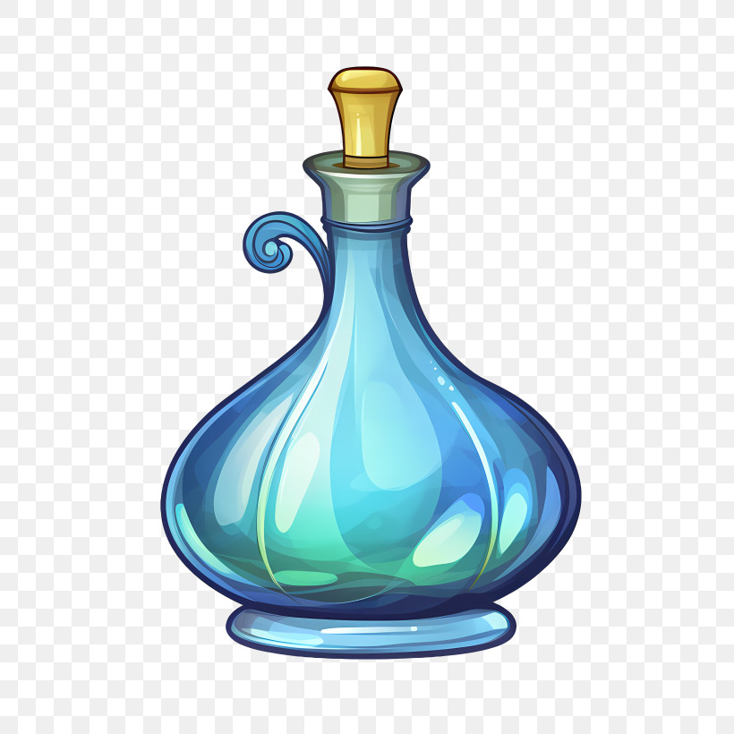 Magic Potion - Blue Glass Bottle With Decorative Stopper, PNG ...