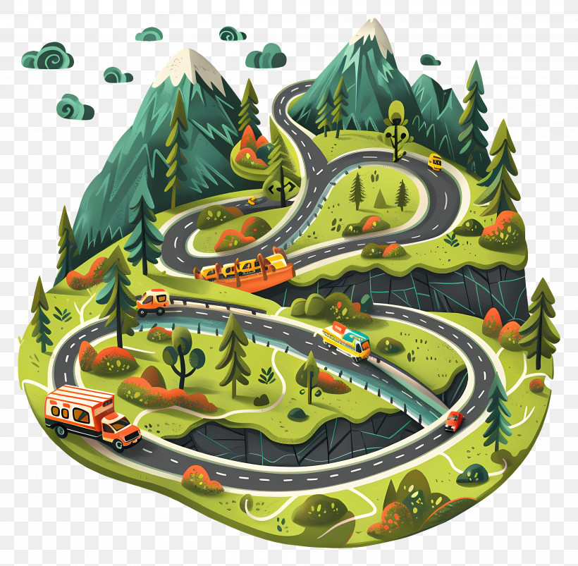 Road Trip Day - Curvy Mountain Road With Vehicles, PNG, 4016x3936px ...