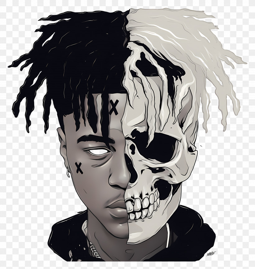 Xxxtentacion - Half-Skull And Face Artistic Illustration, PNG ...