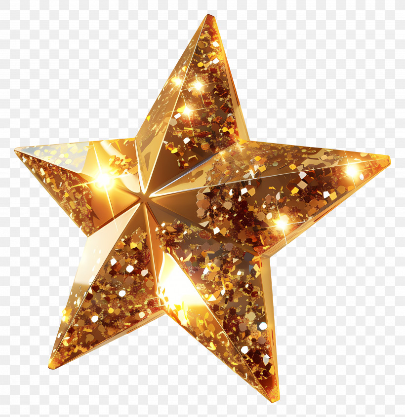 Sparkling Star - Golden Glittering Star Decoration, PNG, 3640x3752px, Sparkling Star, Decorative ...