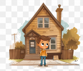Boy - Cartoon House With A Boy Illustration PNG