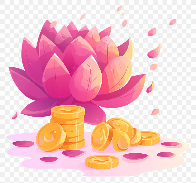 Happy Dhanteras - Lotus Flower With Gold Coins, PNG, 3920x3664px, Happy ...