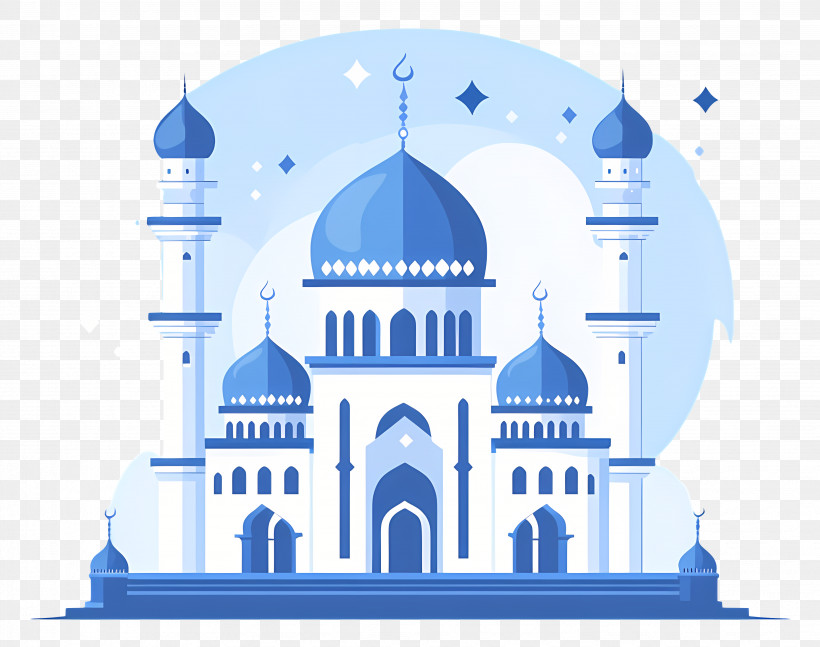Masjid - Artistic Blue Mosque Illustration, PNG, 3676x2904px, Masjid ...