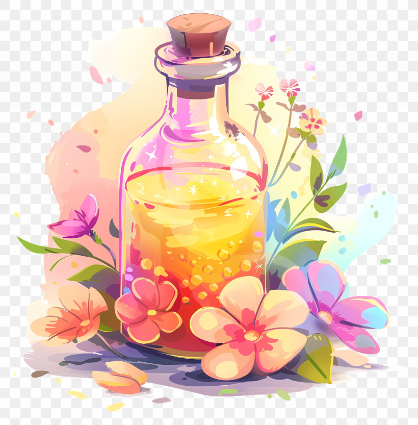 Bath Oil - Magical Potion Bottle With Flowers, PNG, 3932x3996px, Bath ...