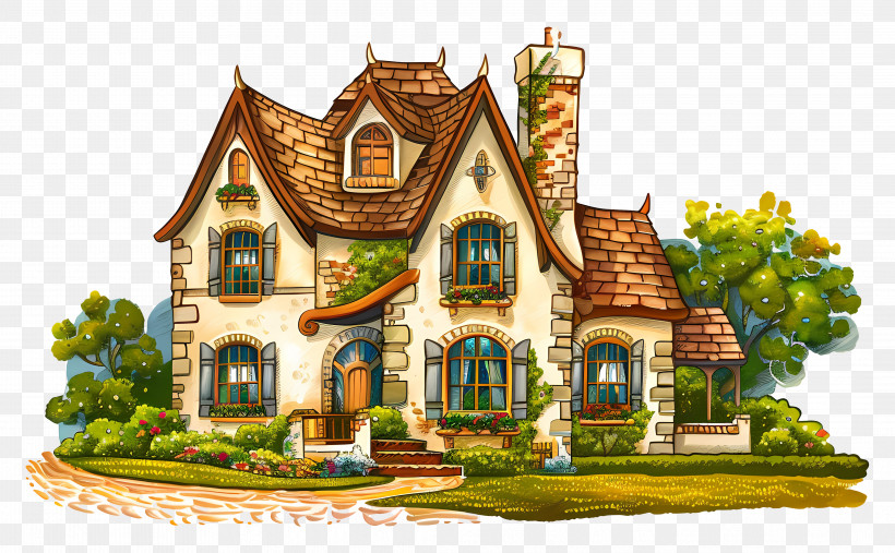 Country House - Cute Cartoon House Illustration, PNG, 4252x2632px ...