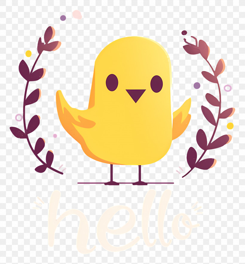 Cute Bird - Yellow Bird With Wreath Saying Hello, PNG, 3136x3384px ...