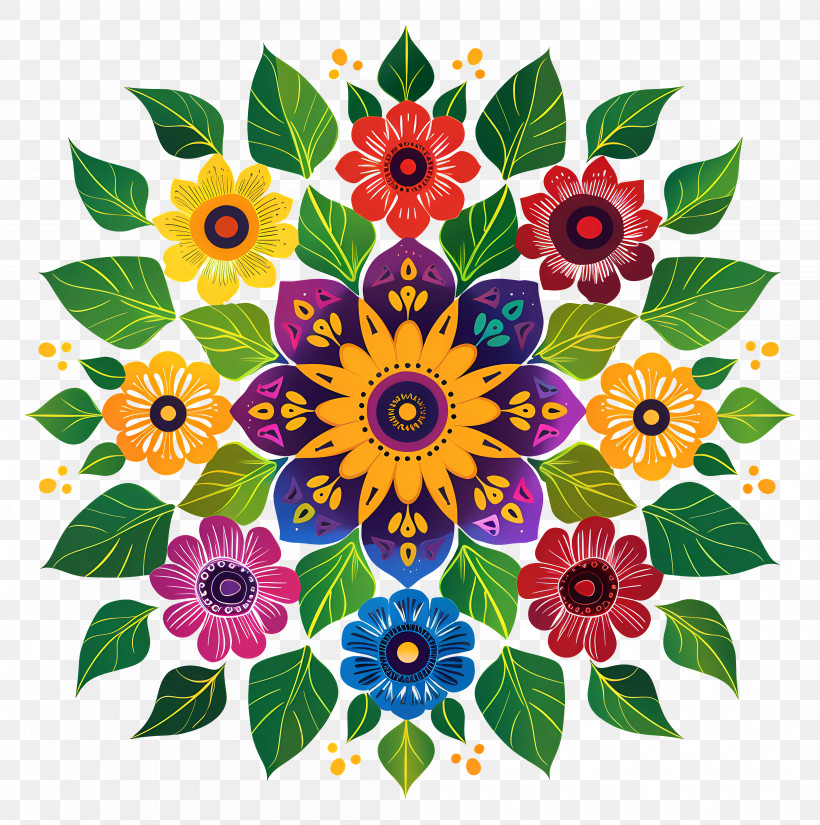 Pookalam - Bright Floral Mandala Illustration, PNG, 4192x4220px ...