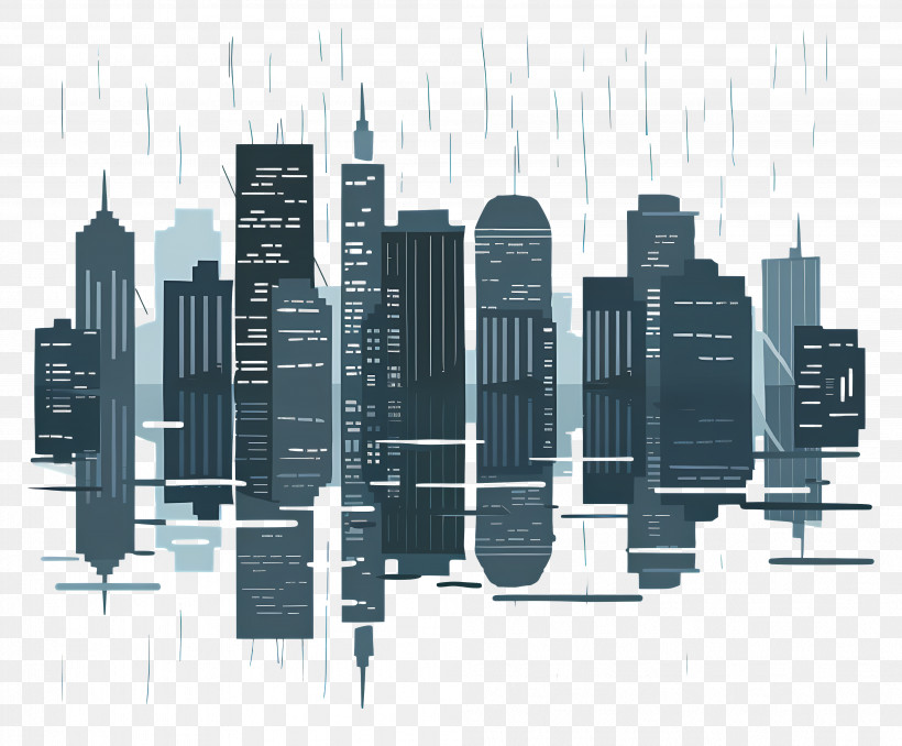 Rainy Cityscape - Modern Cityscape With Reflections, PNG, 4008x3316px ...