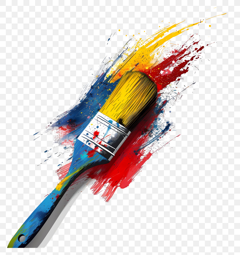 Paint Brush - Colorful Paintbrush With Splashes, PNG, 4072x4320px ...