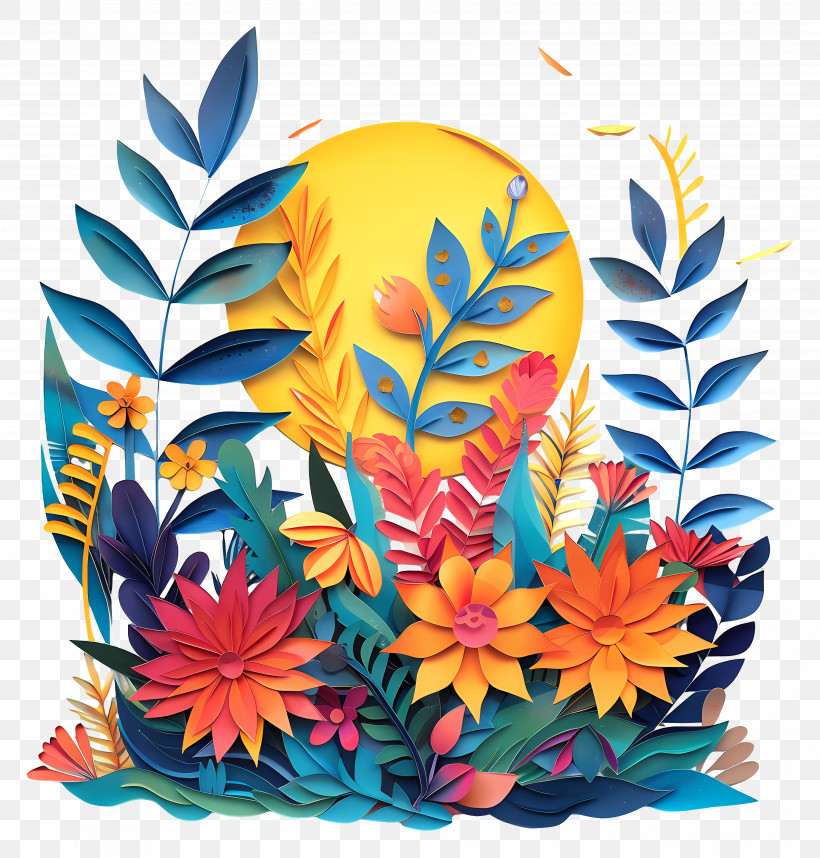 Summer Begins - Colorful Paper Flowers, PNG, 3792x3972px, Summer Begins ...