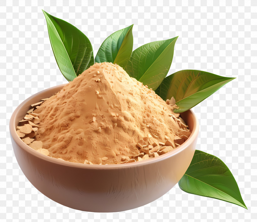 Ginger Powder - Natural Brown Powder In A Bowl With Leaves Illustration ...