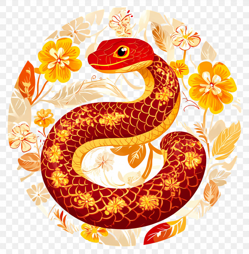 Lunar New Year - Decorative Snake With Floral Patterns, PNG ...
