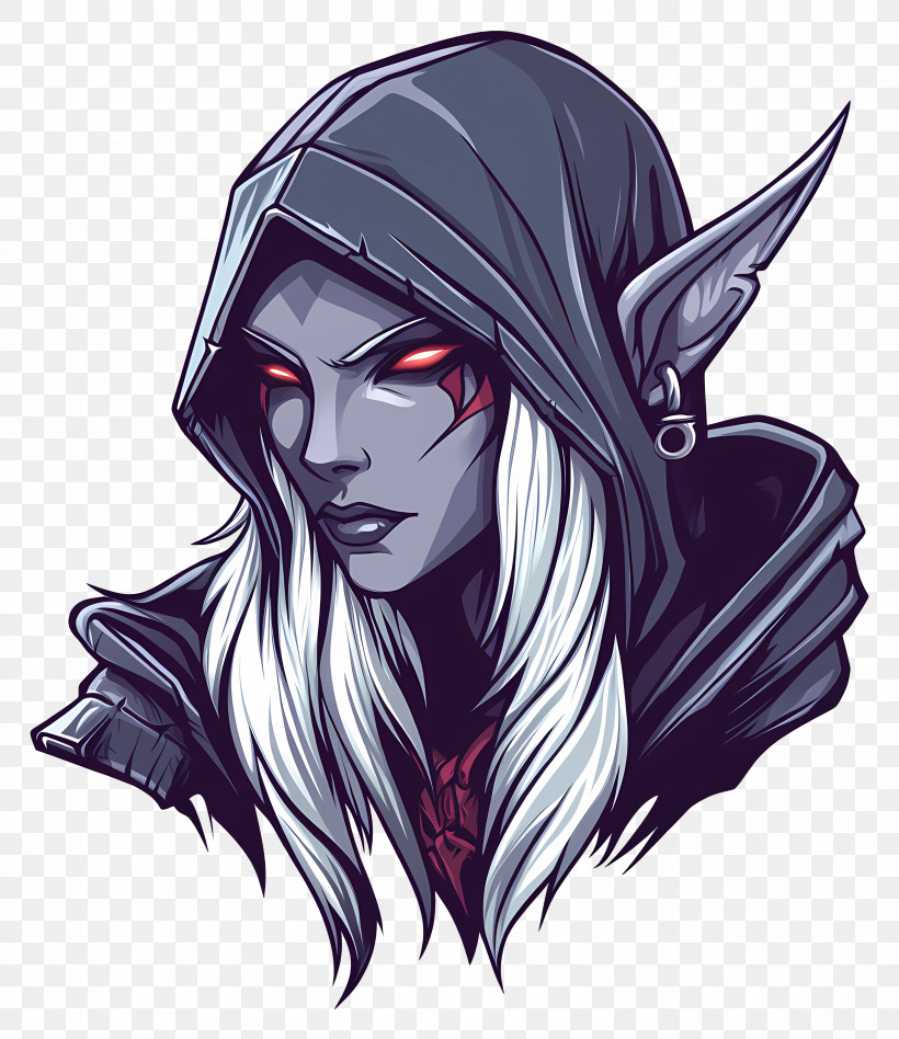 Sylvanas Windrunner - Hooded Elf With Red Eyes, PNG, 3636x4208px ...
