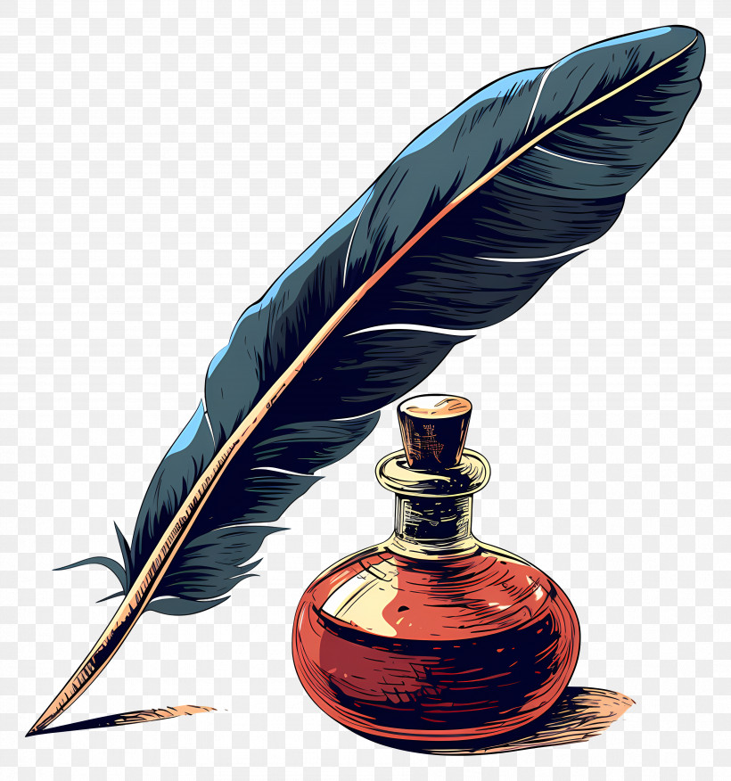 Inkpot And Feather Pen - Quill And Ink Illustration, PNG, 3596x3844px ...