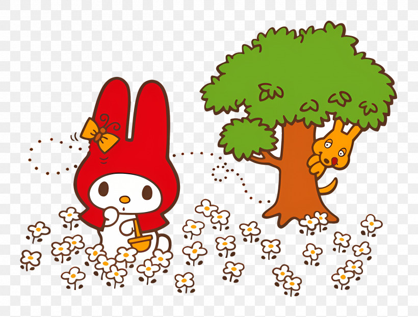 My Melody - My Melody In Flower Field With Tree, PNG, 2488x1888px, My ...