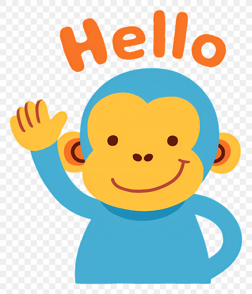 Hello - Cute Monkey Waving Hello With A Smile, PNG, 3136x3656px, Hello, Animal Character, Animal ...