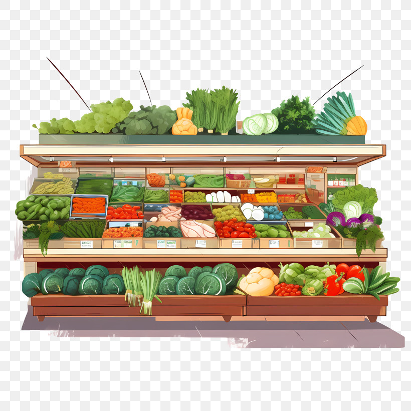 Vegetarian Food Market - Grocery Store Vegetable Shelf Display, PNG ...