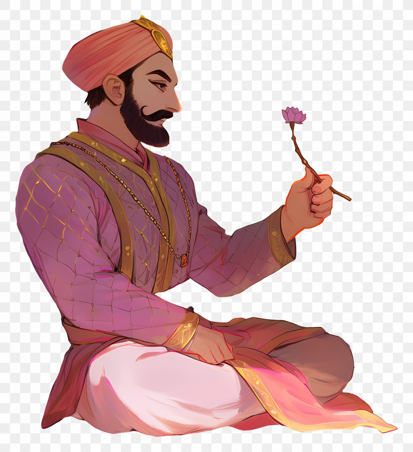 Mughal Emperor - Man In Traditional Attire Holding A Flower, PNG ...