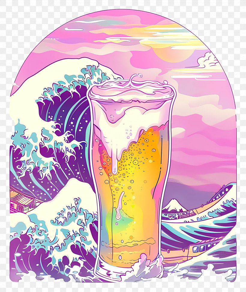 Vaporwave Beer - Beer Glass With Ocean Waves, PNG, 3316x3940px ...