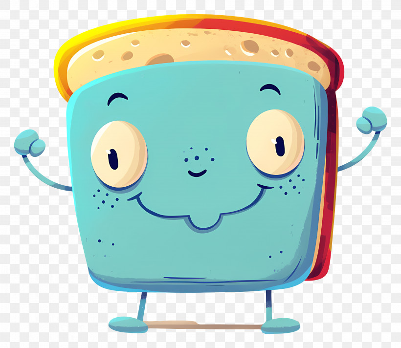 Cartoon Toaster With Toast - Blue Sandwich Cartoon Character, PNG ...
