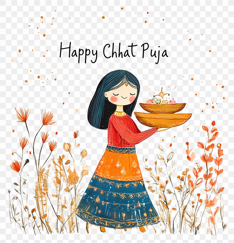 Happy Chhat Puja - Girl Holding Offerings For Chhat Puja, PNG ...