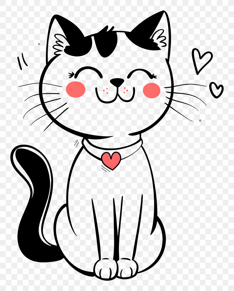 Cat Outline - Adorable Smiling Cartoon Cat Illustration, PNG ...