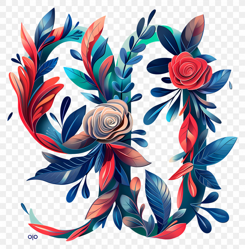 Number 90 - Decorative Floral Letter, PNG, 4000x4072px, Number 90 ...
