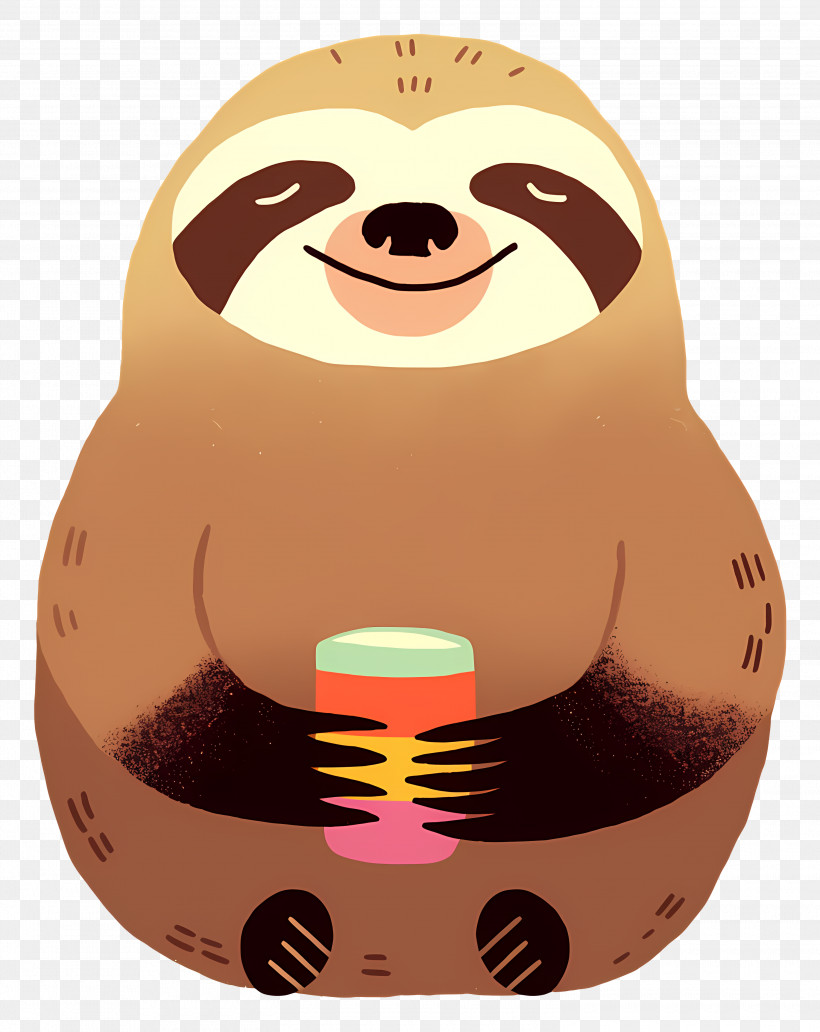 Coffee Time - Smiling Sloth With A Drink, PNG, 3000x3776px, Coffee Time ...