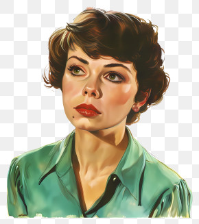 Fashion Retro Woman - Retro Vintage Woman Portrait In Green Blouse PNG