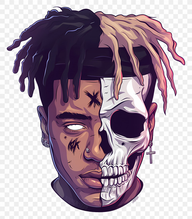 Xxxtentacion - Half Skull Face Art, PNG, 3500x3984px, Xxxtentacion, Art ...
