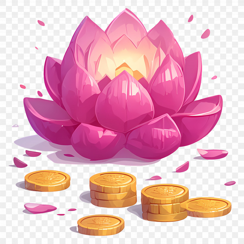 Happy Dhanteras - Lotus Flower With Coins, PNG, 3696x3700px, Happy ...
