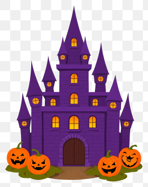 Halloween Castle - Purple Haunted Castle With Moon PNG