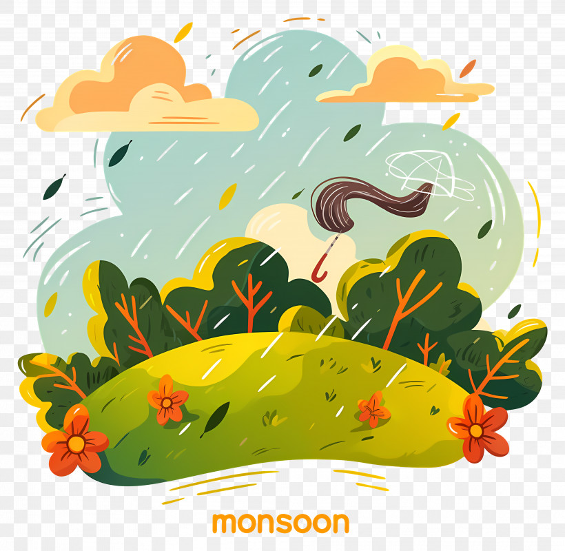 Monsoon Season - Monsoon Illustration With Rain And Clouds, PNG ...