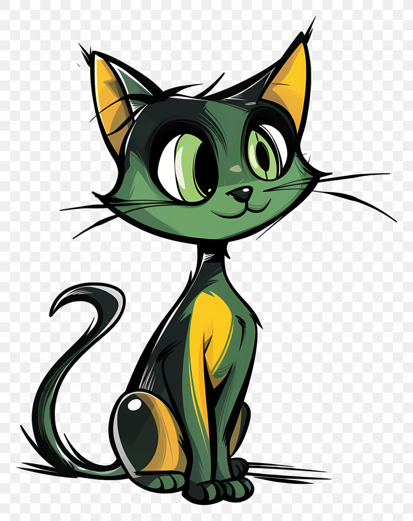 Cartoon Cat - Green Cartoon Cat Illustration, PNG, 3196x4036px, Cartoon Cat, Adorable Drawing ...