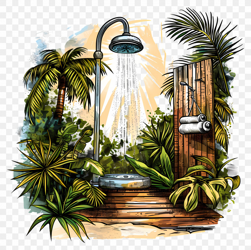 Outdoor Shower - Tropical Outdoor Shower With Plants, PNG, 4272x4244px ...