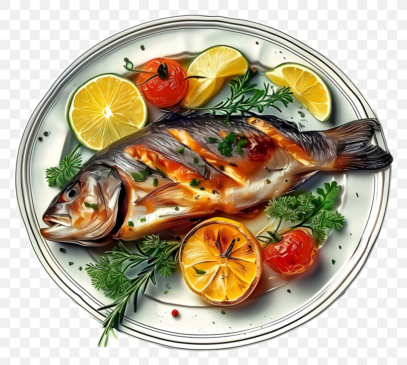Fish Dish - Grilled Fish Dish With Lemon And Herbs, PNG, 3764x3376px ...