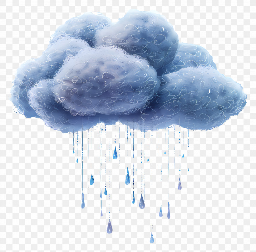 Rain Cloud - Rain Cloud With Falling Drops, PNG, 3652x3588px, Rain ...