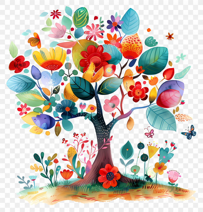Blooming Tree - Colorful Tree With Flowers, PNG, 3960x4140px, Blooming Tree, Art, Botanical ...