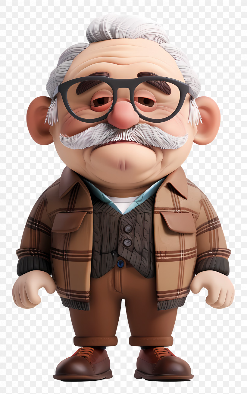 Grandfather - Cartoon Styled Elderly Man In Plaid Jacket, PNG ...