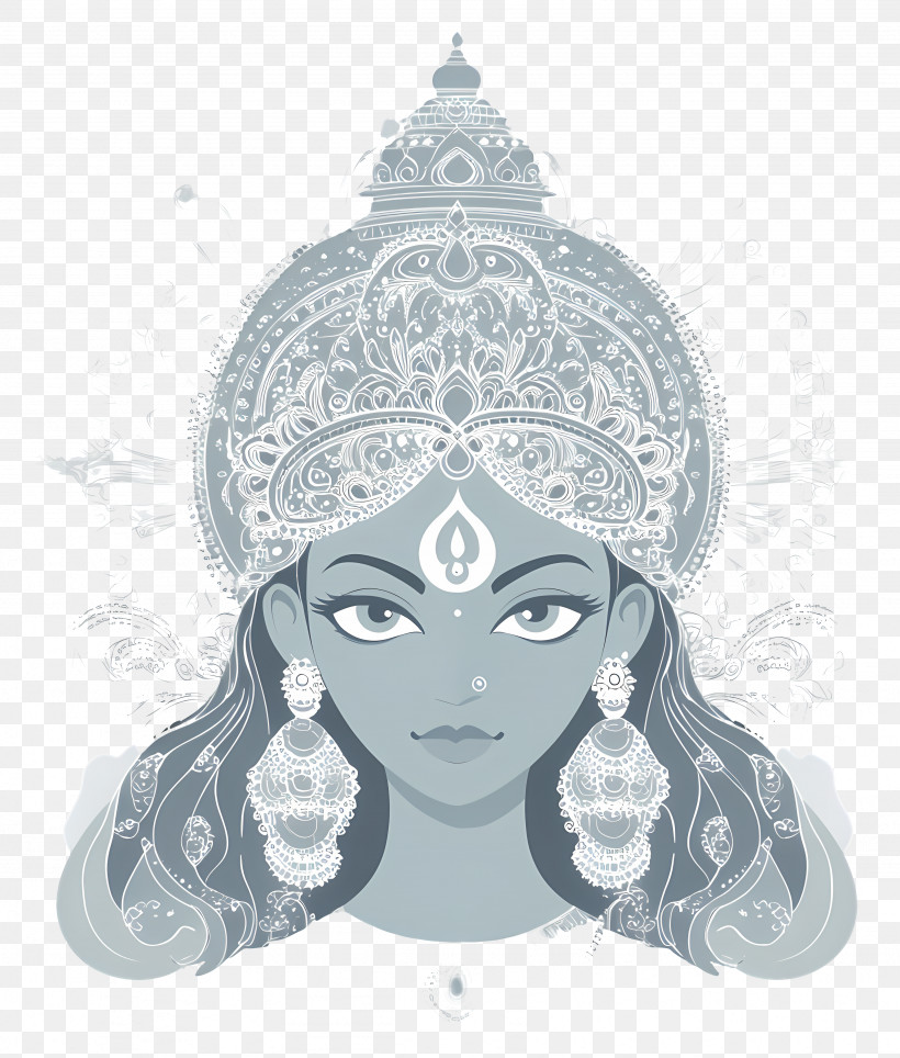 Navratri - Intricate Goddess Illustration In Monochrome, PNG ...